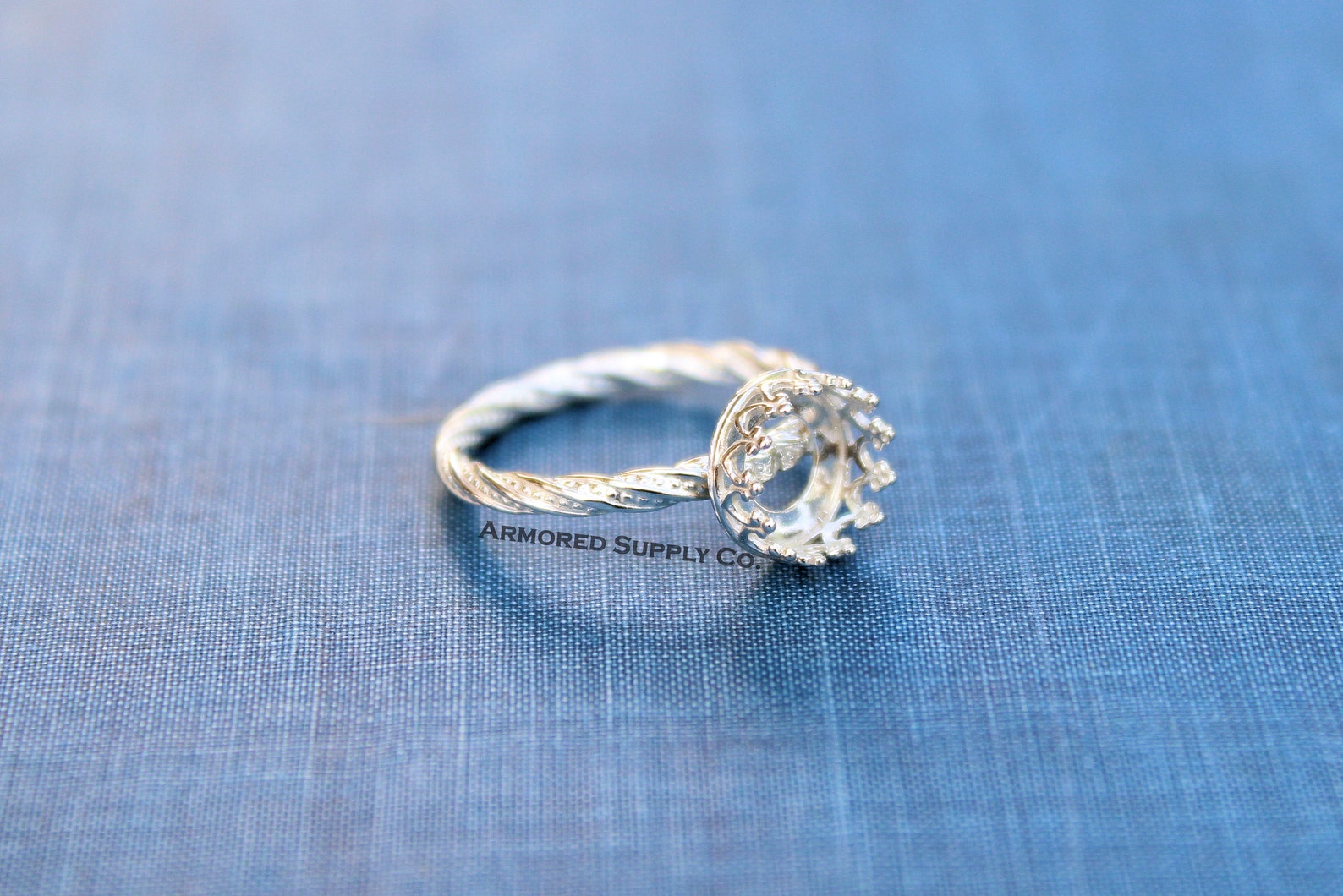Sterling Silver Round Crown Bezel Cup Dotted Ring Blank, Heart Cabochon ...