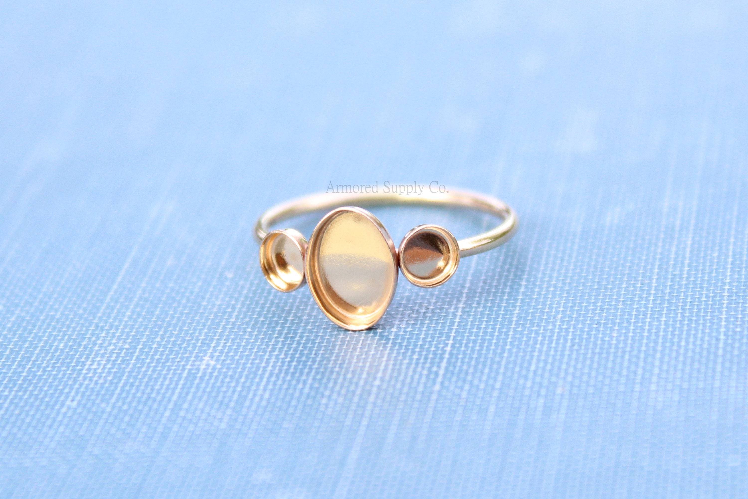 Gold-filled Triple Bezel Cup Ring Blank, Round Cabochon, Resin Glue Pad ...