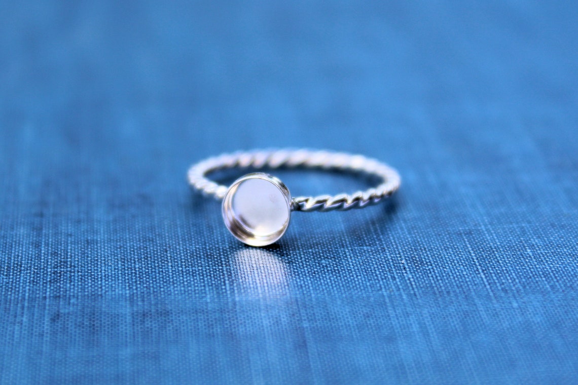 Silver 8mm Bezel Cup Rope Ring Blank, Round Cabochon, Cab Resin Pad ...