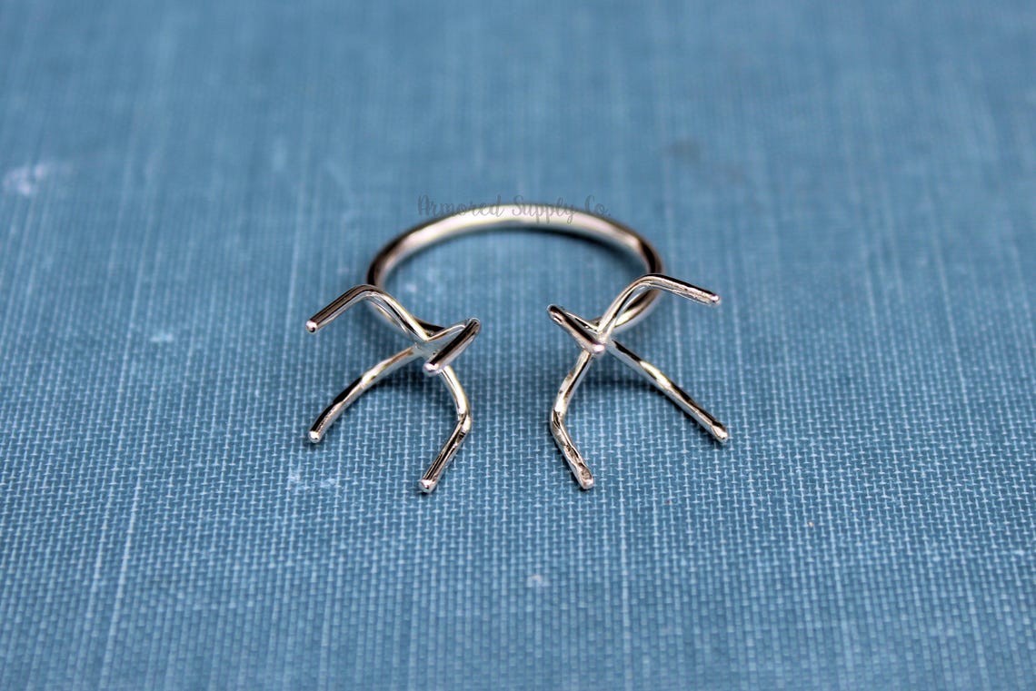 Claw Prong Ring Blank Adjustable Open Ring Band Double Claw - Etsy