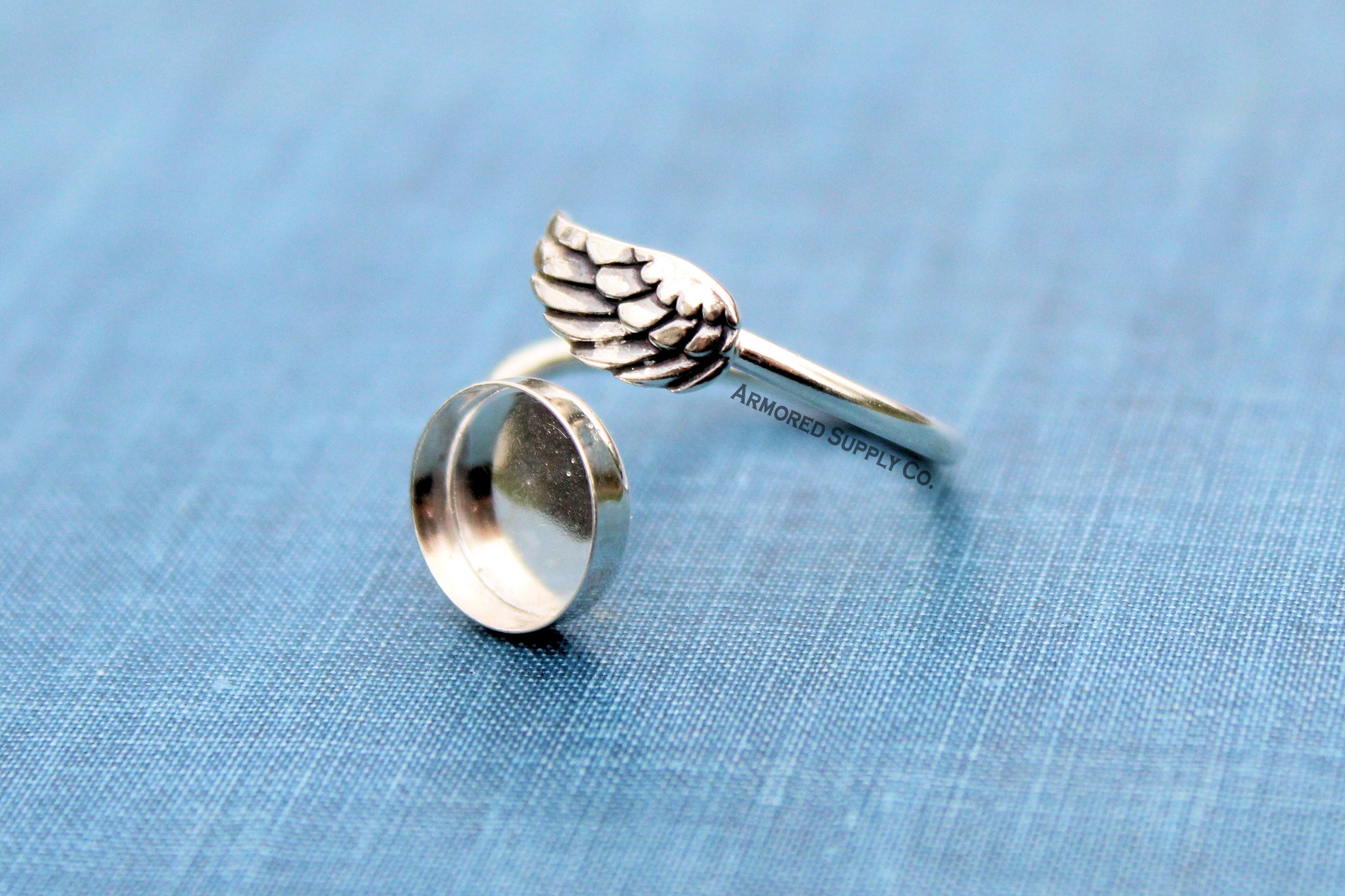 Silver Angel Wing Wrap Bypass Adjustable Bezel Cup Ring Blank - Etsy