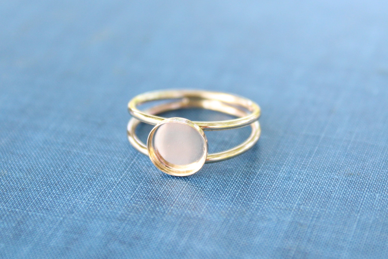 Gold-filled Double Band Bezel Cup Ring Blank, Round Cabochon, Cab Resin ...