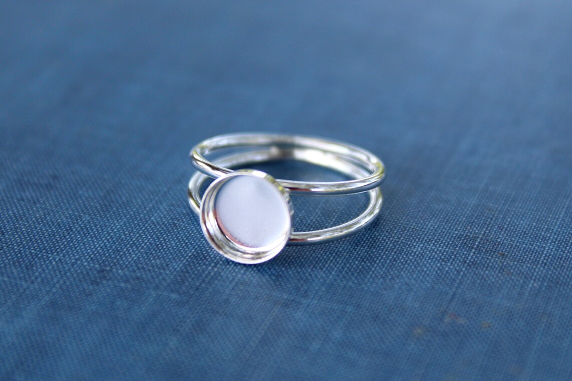 Sterling Silver Double Band Bezel Cup Ring Blank, Round Cabochon, Cab ...