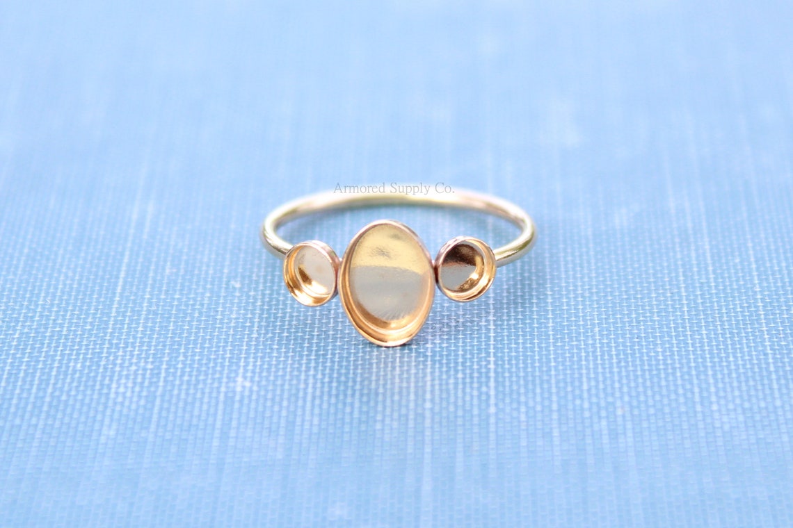 Gold-filled Triple Bezel Cup Ring Blank, Round Cabochon, Resin Glue Pad ...