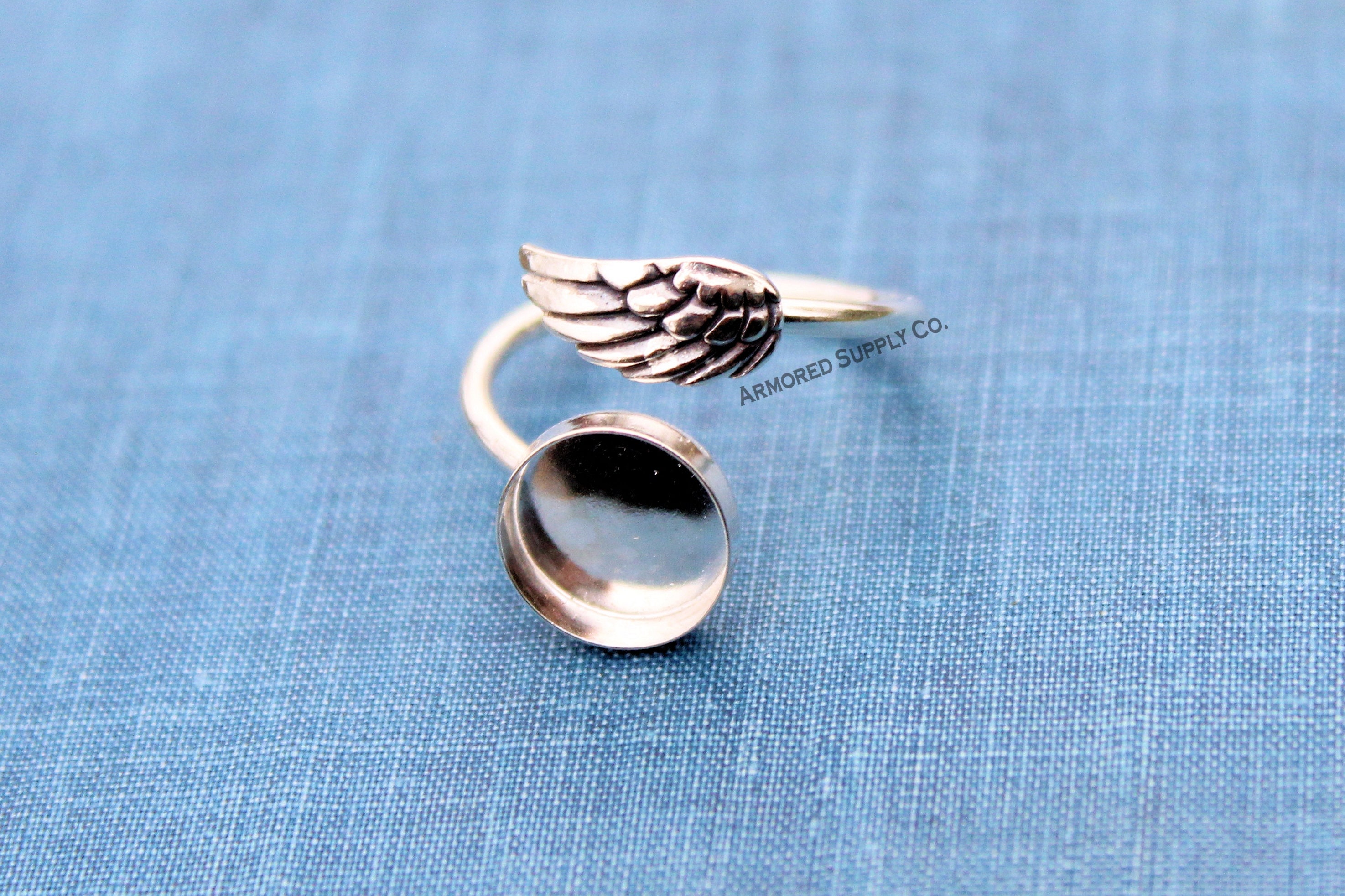 Silver Angel Wing Wrap Bypass Adjustable Bezel Cup Ring Blank - Etsy