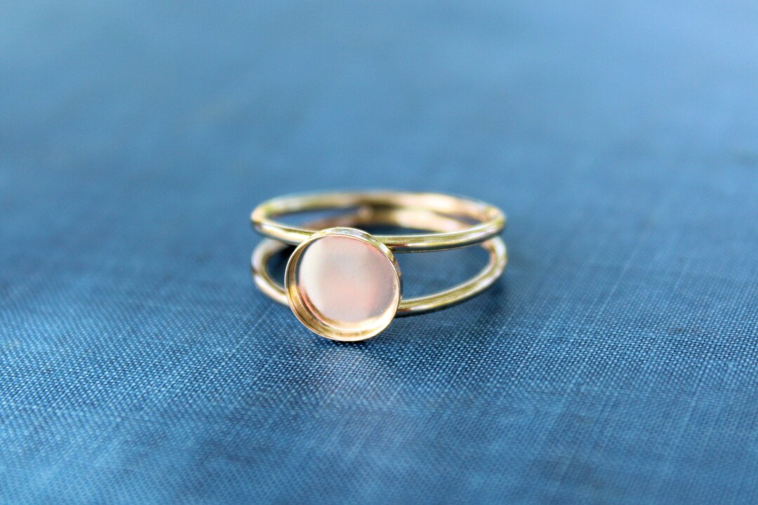 Gold-filled Double Band Bezel Cup Ring Blank, Round Cabochon, Cab Resin ...