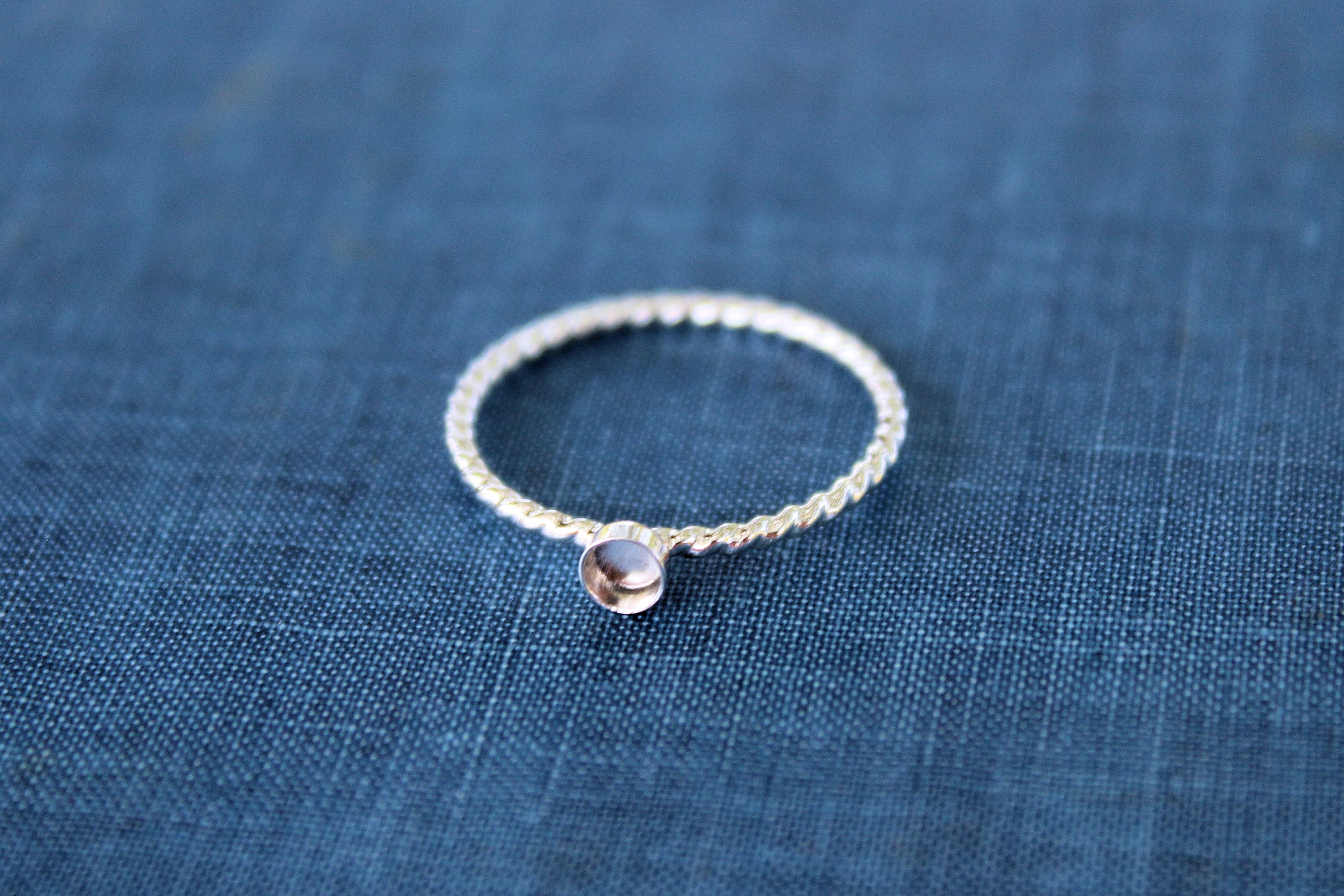 Silver 3mm Bezel Cup Rope Ring Blank, Round Cabochon, Cab Resin Pad ...