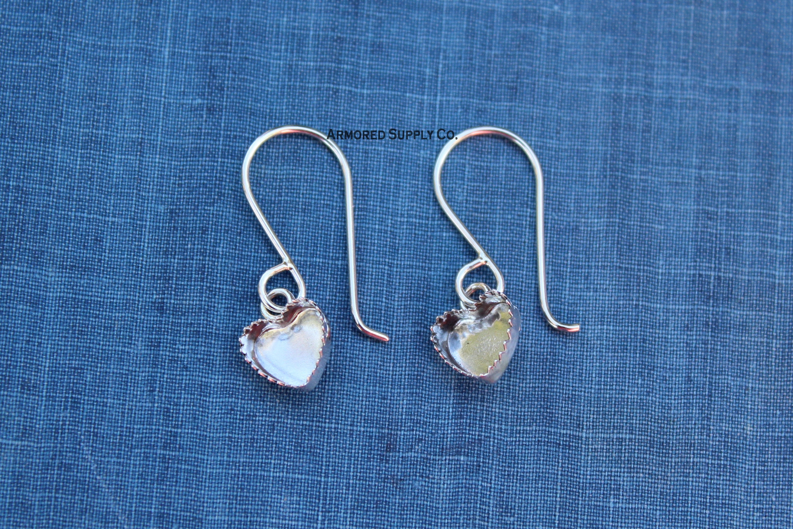 Silver Serrated Heart Bezel Cup French Wire Earring Blanks, Cabochon ...