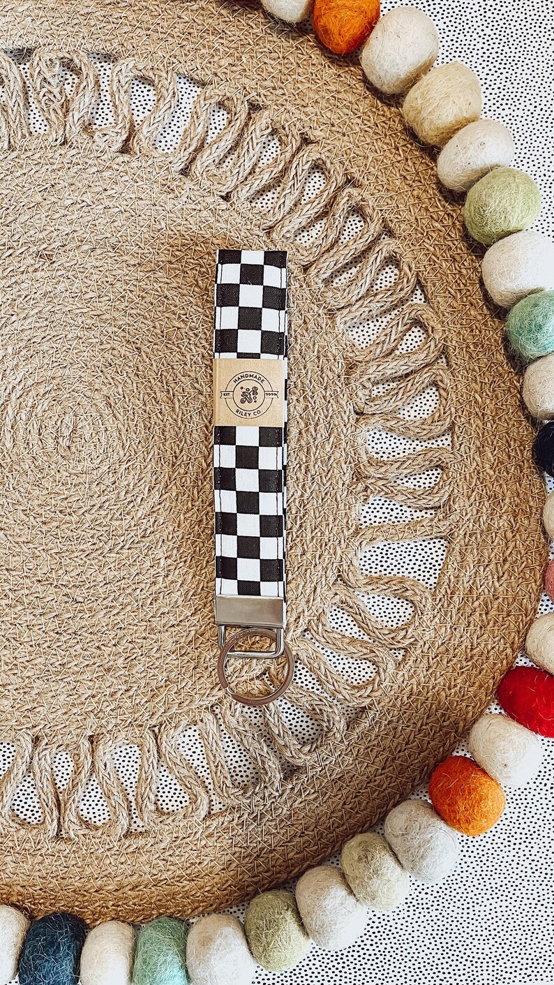 Black Checkered Key Fob Mini Checker Wristlet Keychains - Etsy
