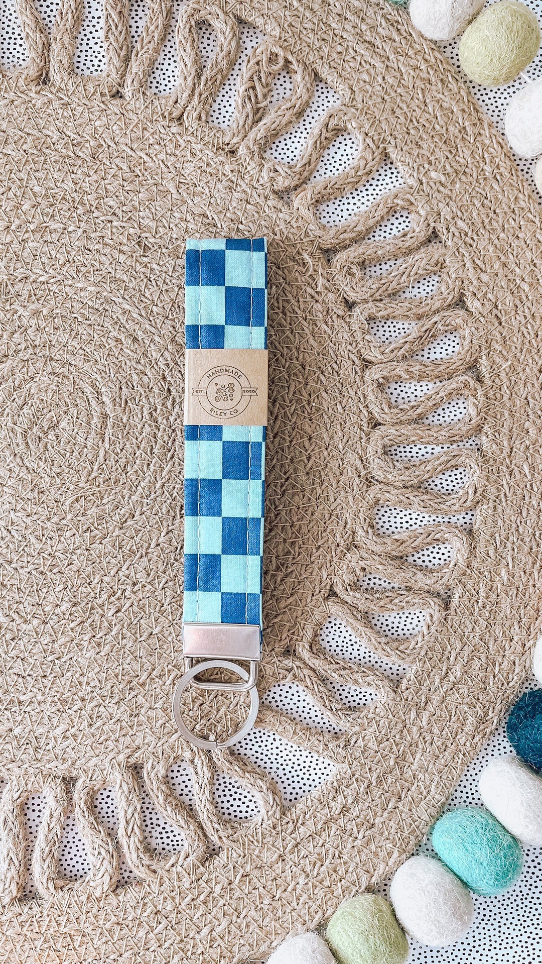 Dark Blue Checkered Key Fob | Blue Wristlet | Keychains - Etsy