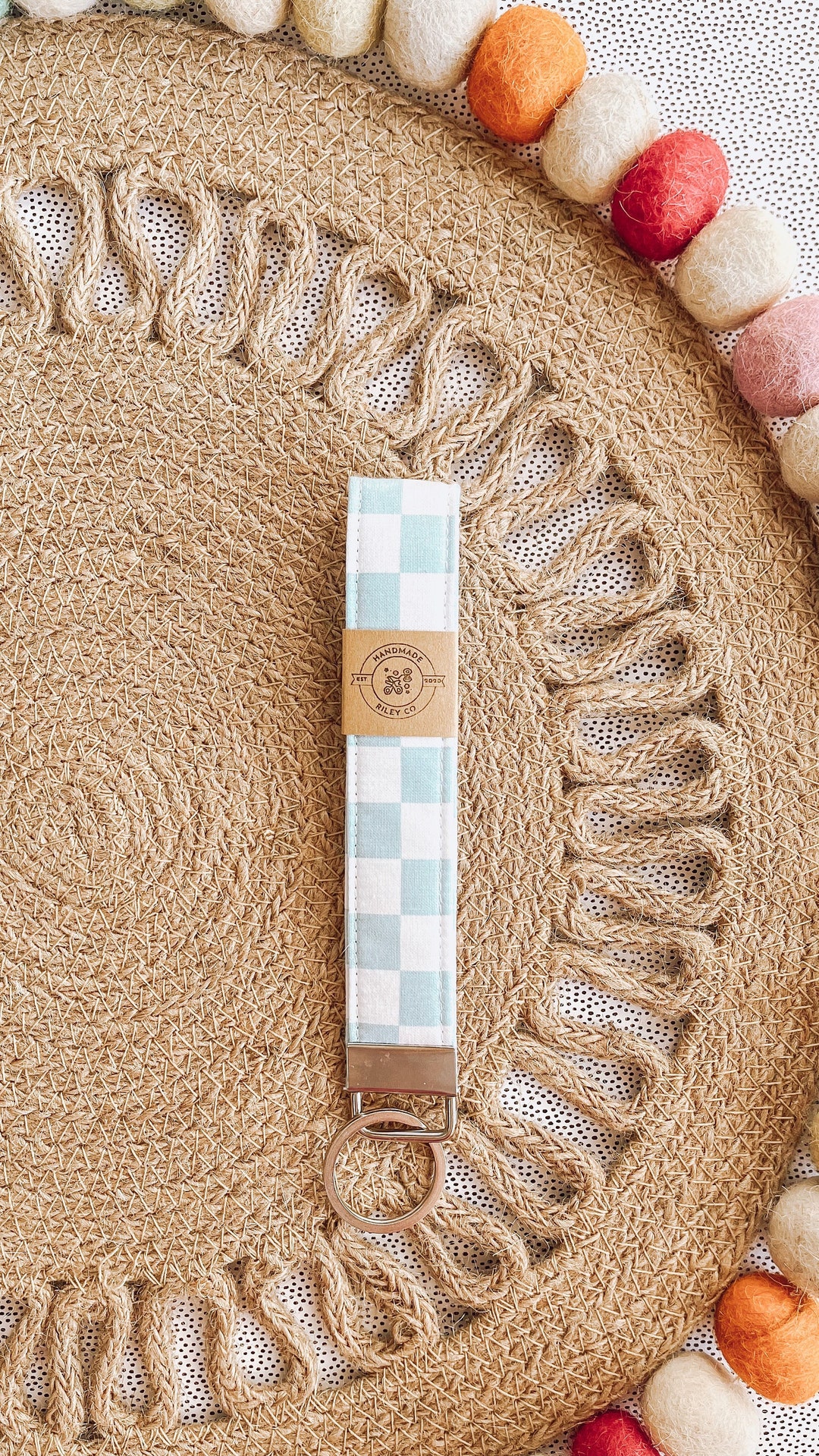 Blue Checkered Key Fob | Baby Blue Wristlet | Keychains - Etsy