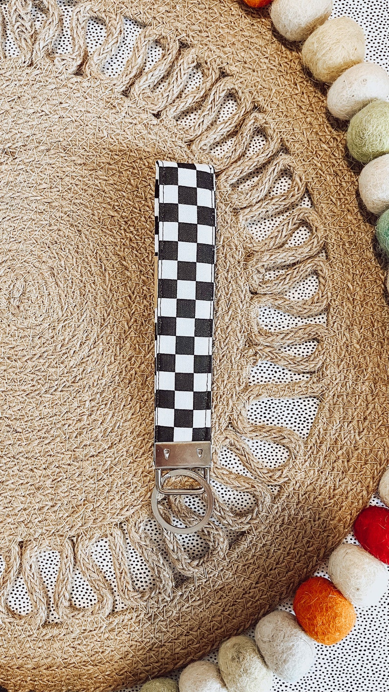 Black Checkered Key Fob Mini Checker Wristlet Keychains - Etsy