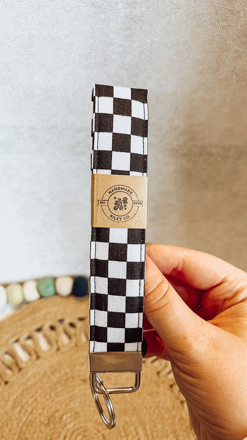 Black Checkered Key Fob Mini Checker Wristlet Keychains - Etsy