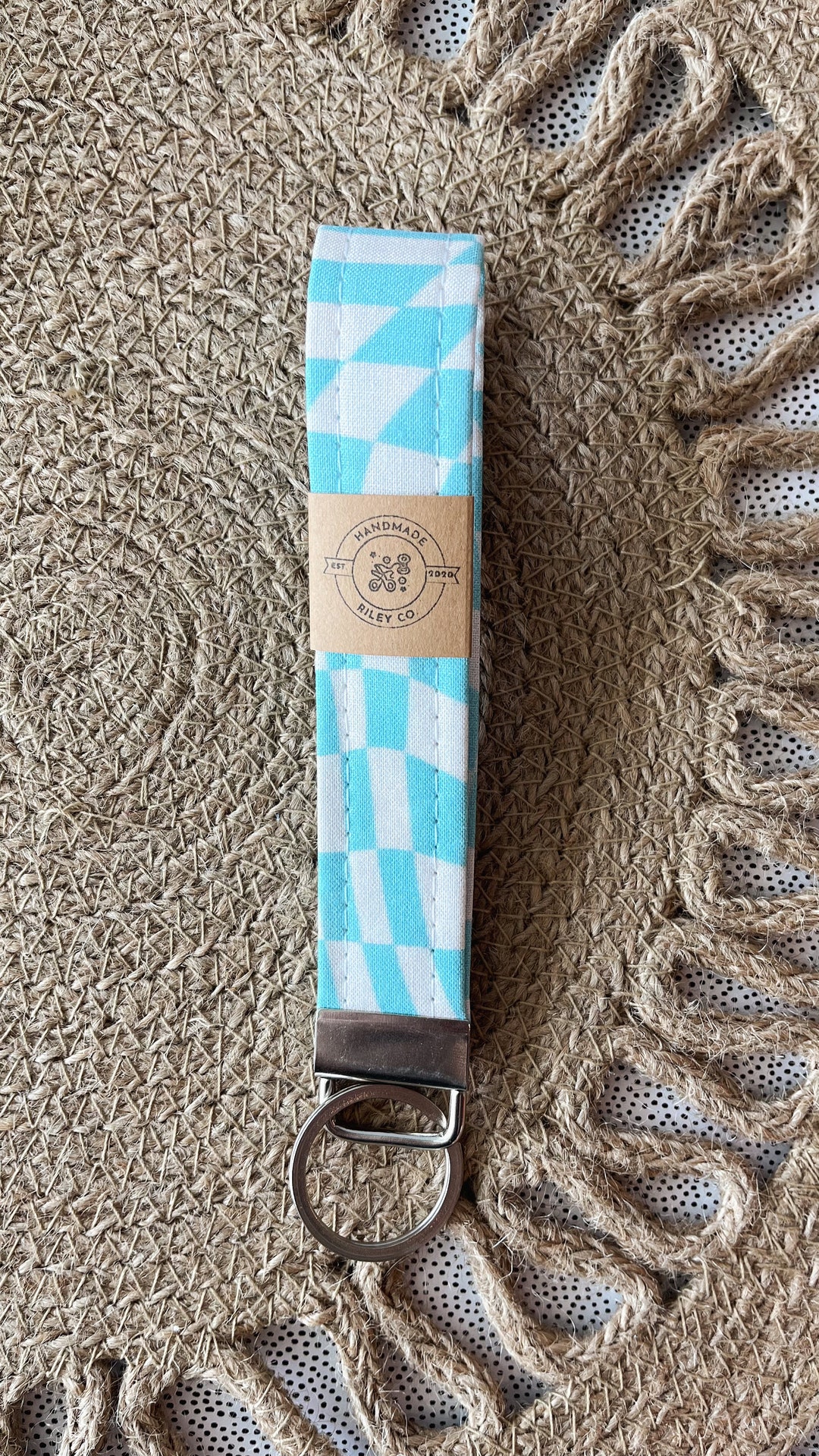 Wavy Blue Checkered Key Fob | Retro Wristlet | Groovy Keychains - Etsy