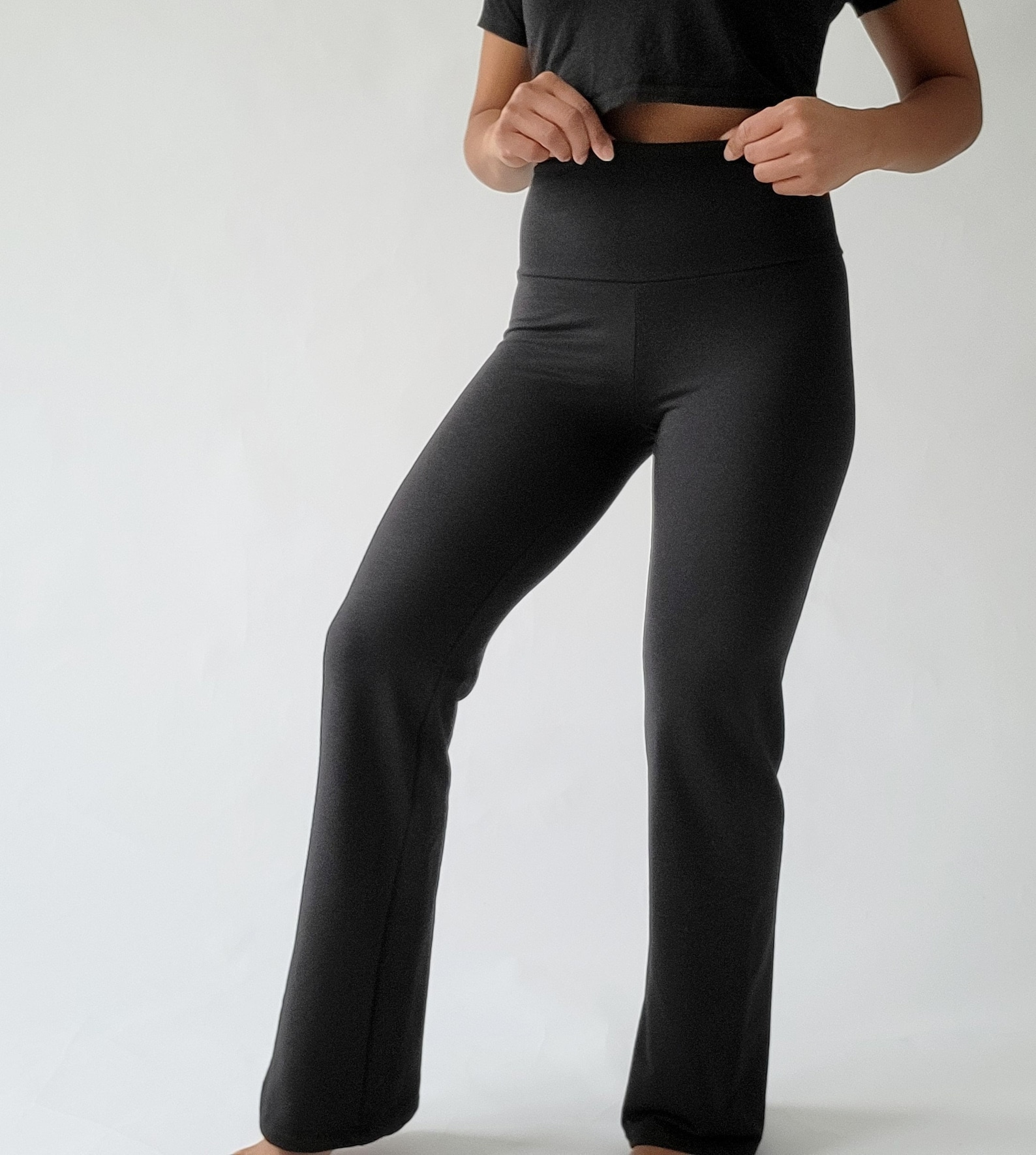 High Waist Flared Leggings: Sustainable Bamboo French Terry Yoga Pants ...