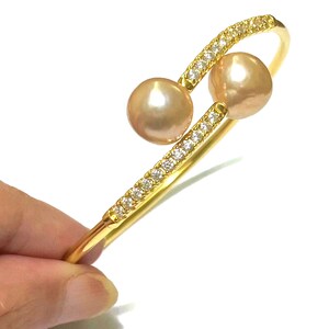 Double Cultured Pearl Bangles / White Pearl Bangle Purple Pink Pearl ...