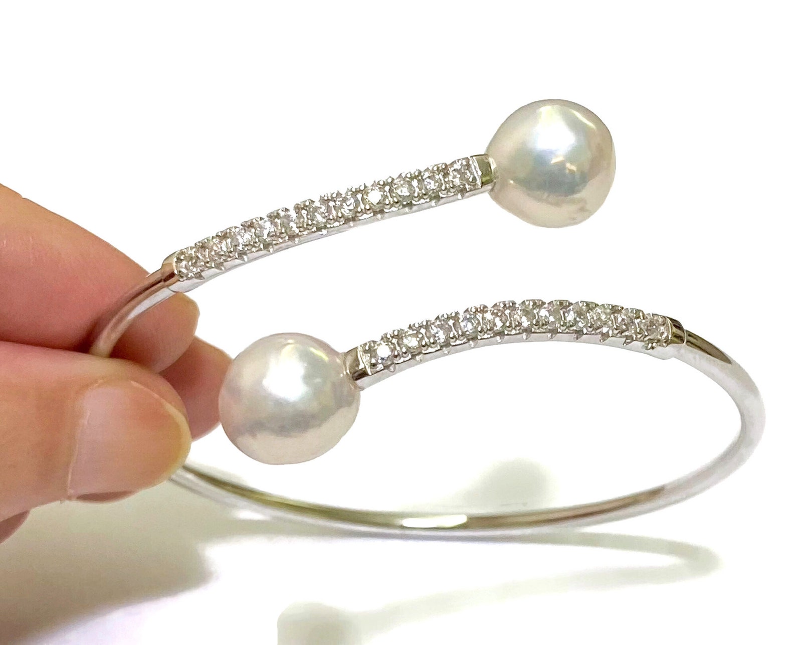 Double Cultured Pearl Bangles / White Pearl Bangle Purple | Etsy