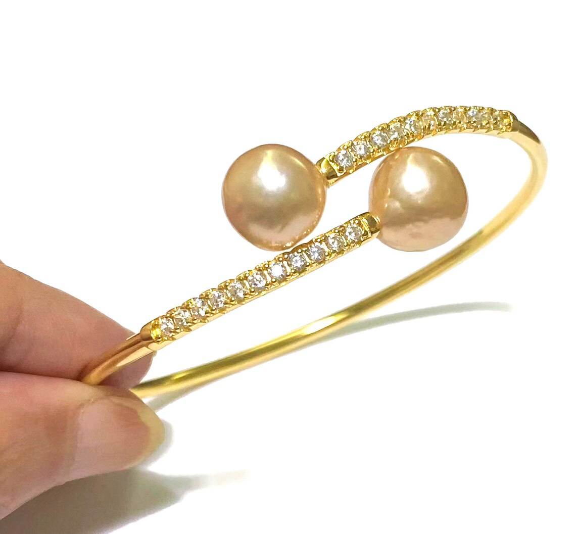 Double Cultured Pearl Bangles / White Pearl Bangle Purple | Etsy