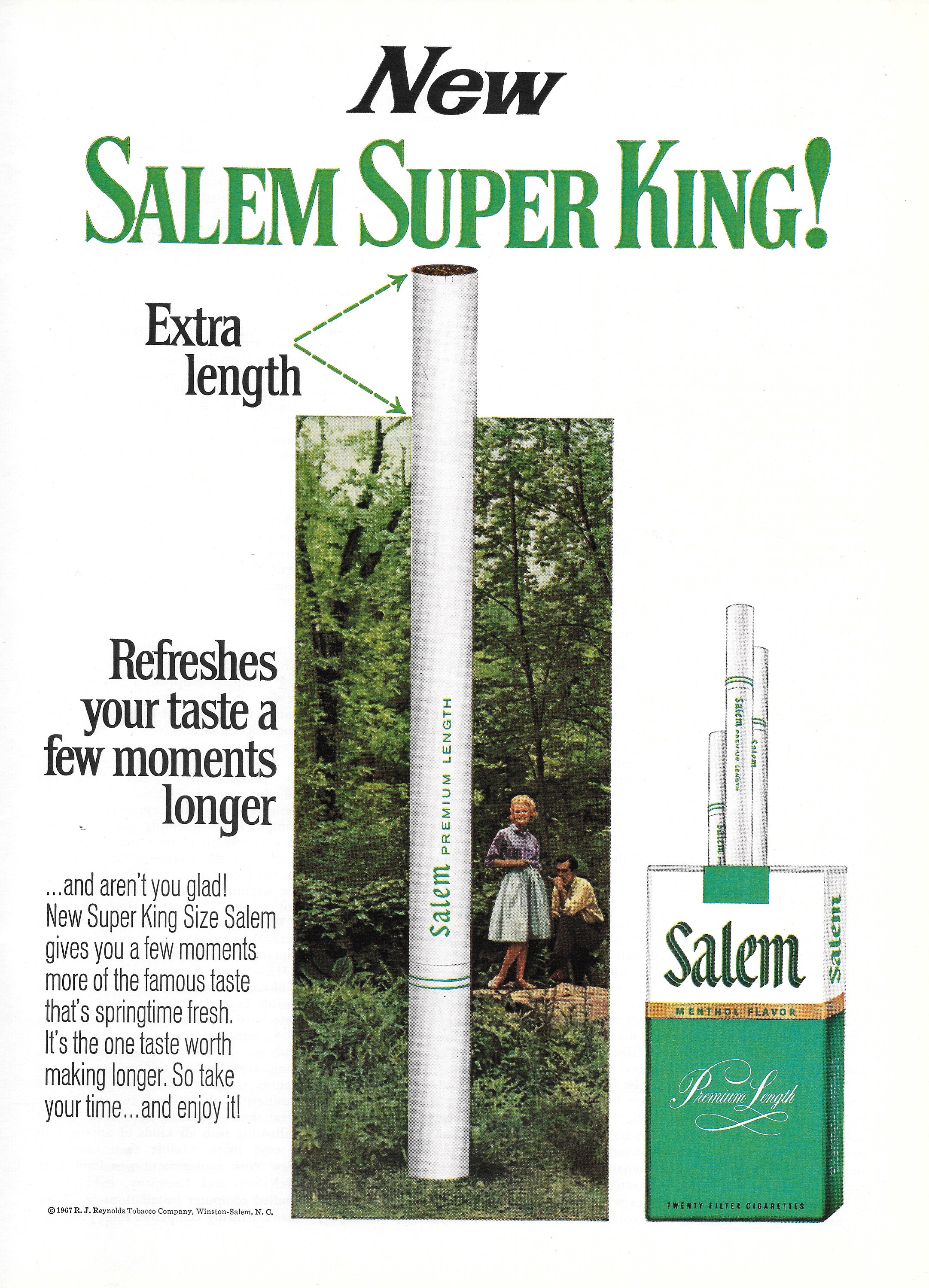 Salem Menthol Cigarettes Vintage Print Ad 1967 New Super King Extra ...