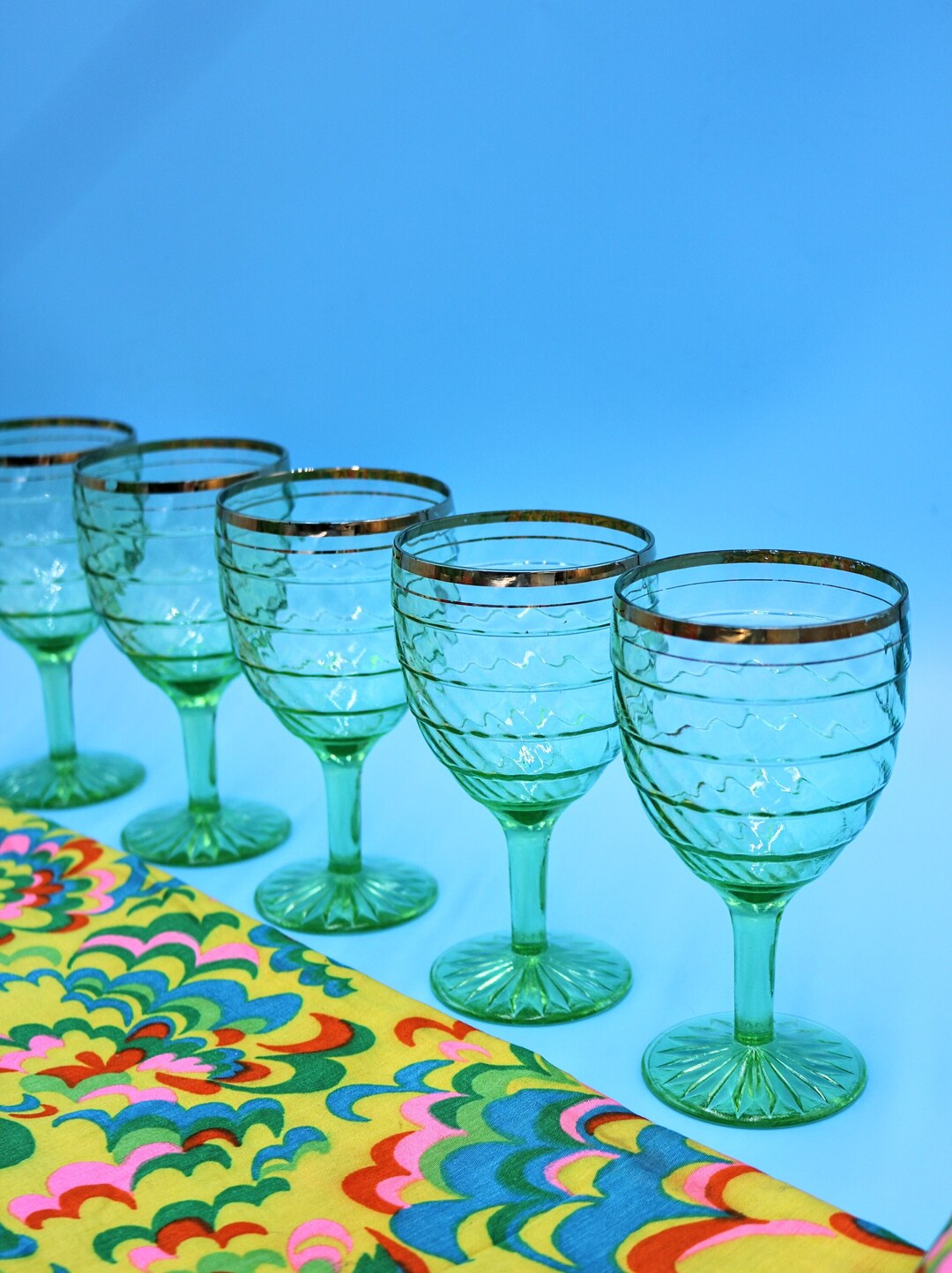 Set of Five / Anchor Hocking Block Optic Uranium Glass Green - Etsy