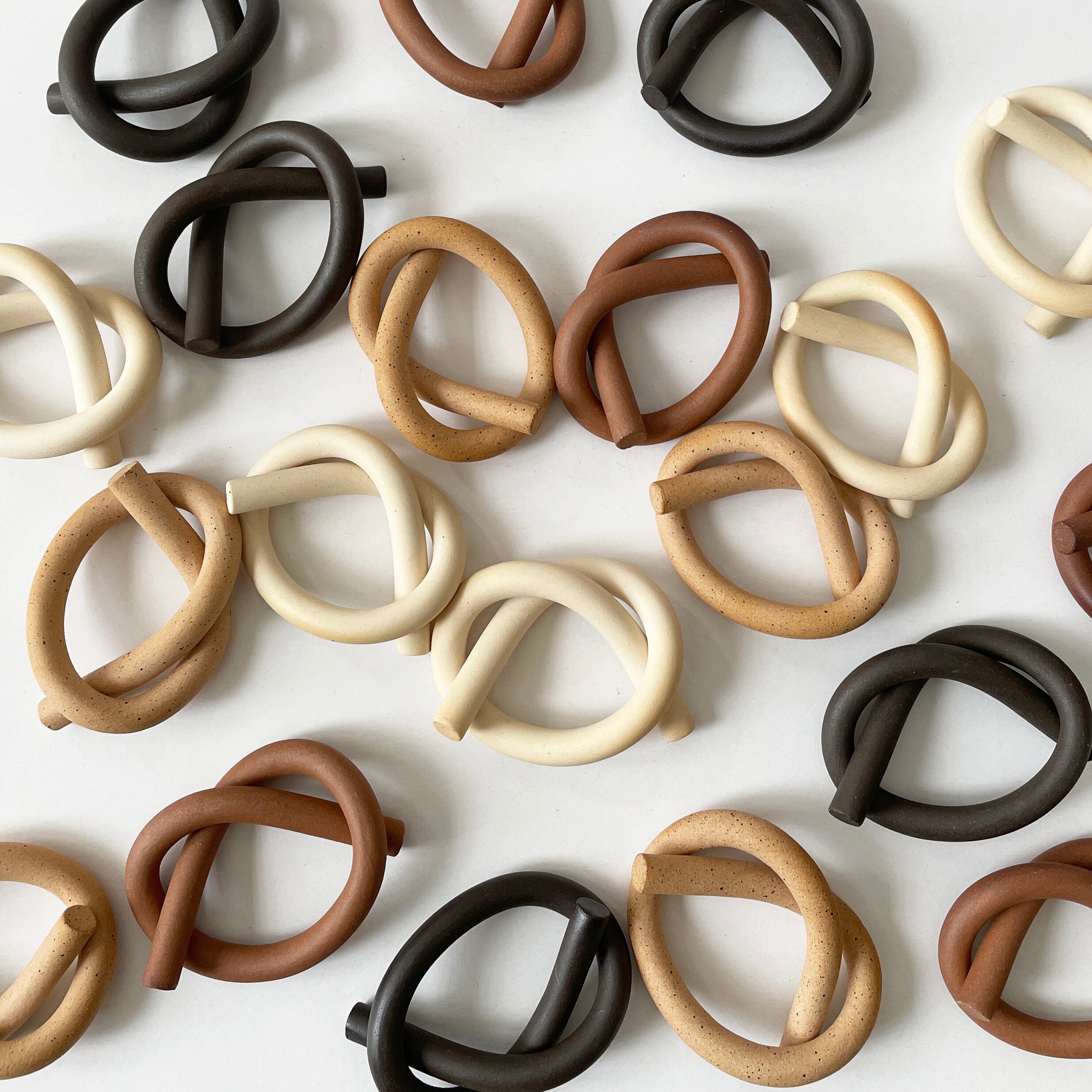 Handmade Stoneware Ceramic Knot, Ceramic Napkin Ring Set of 4 Speckle ...