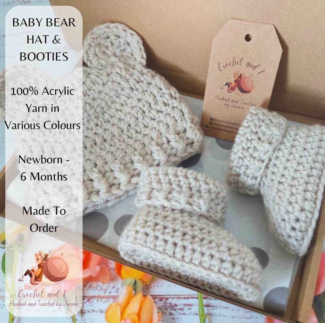 Teddy Bear Hat and Bootie Crochet Set New Baby Gift Idea Boy - Etsy