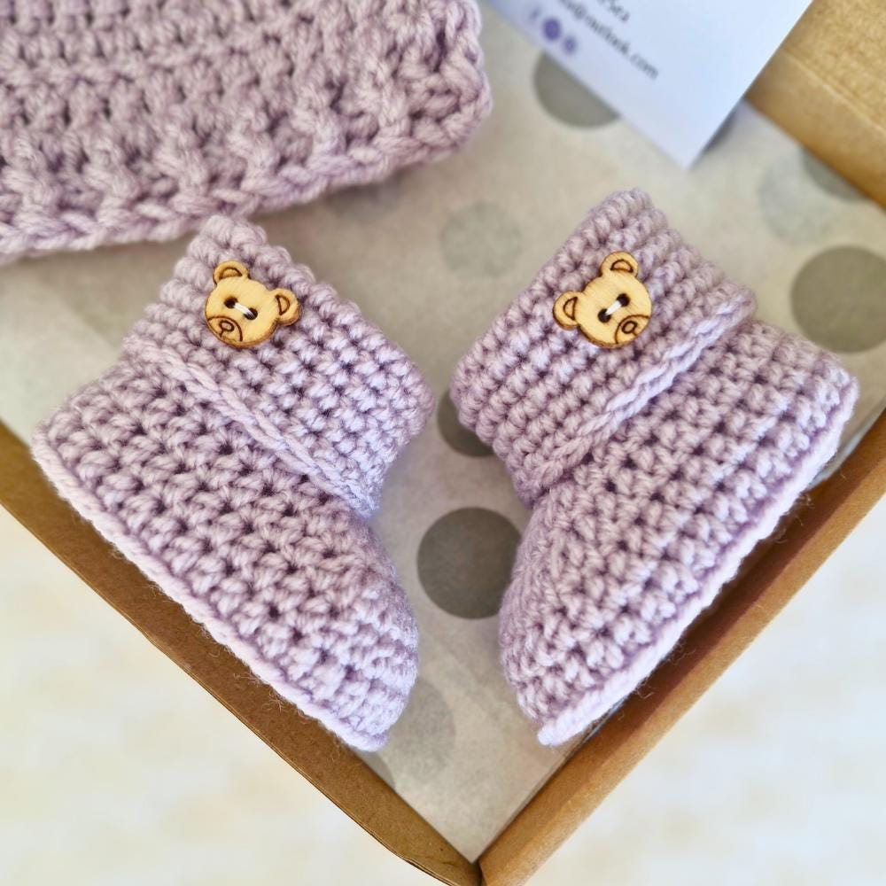 Teddy Bear Hat and Booties Crochet Set, Newborn Baby Beanie and ...