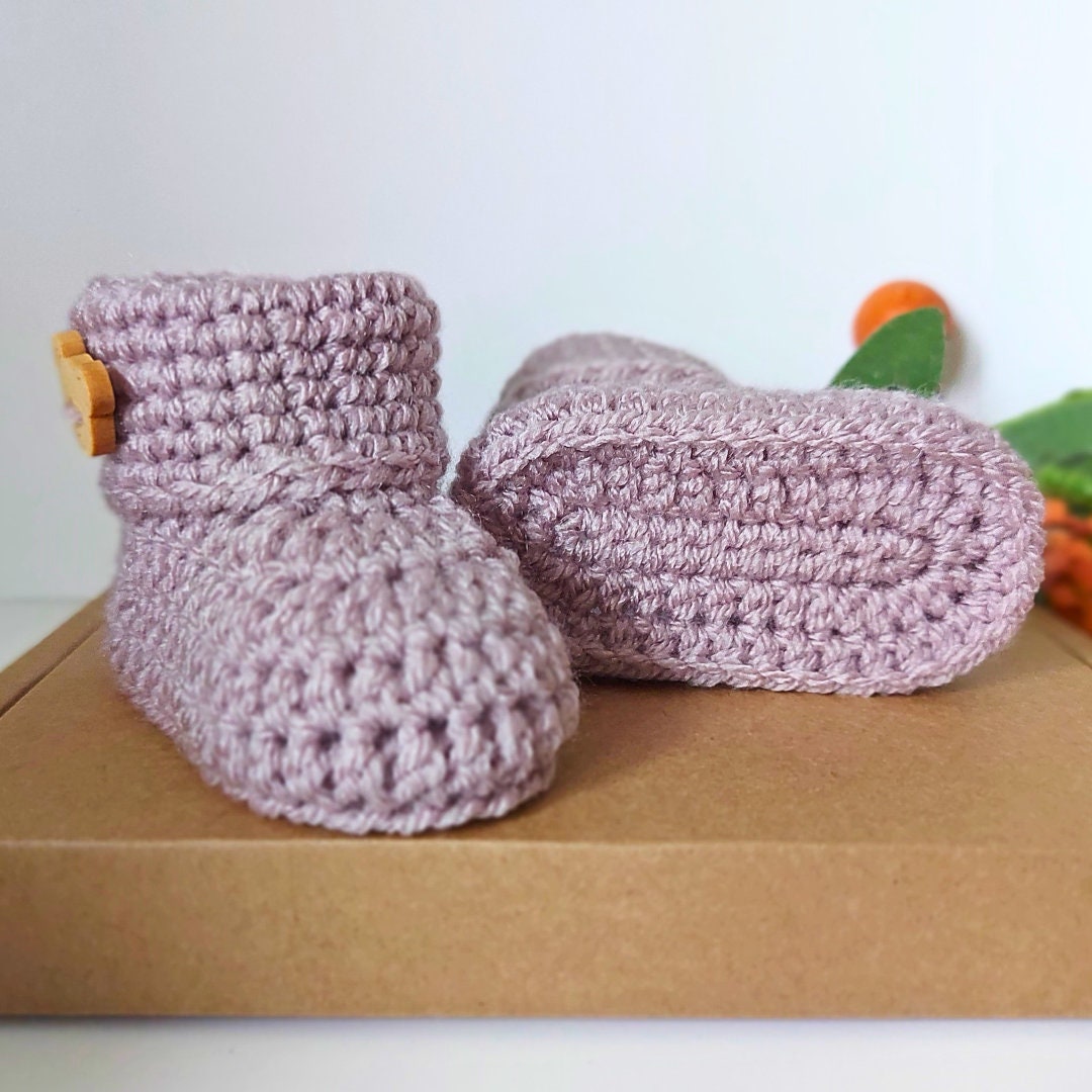 Crochet Baby Booties With Teddy Button, Handmade Infant Baby Shoes ...