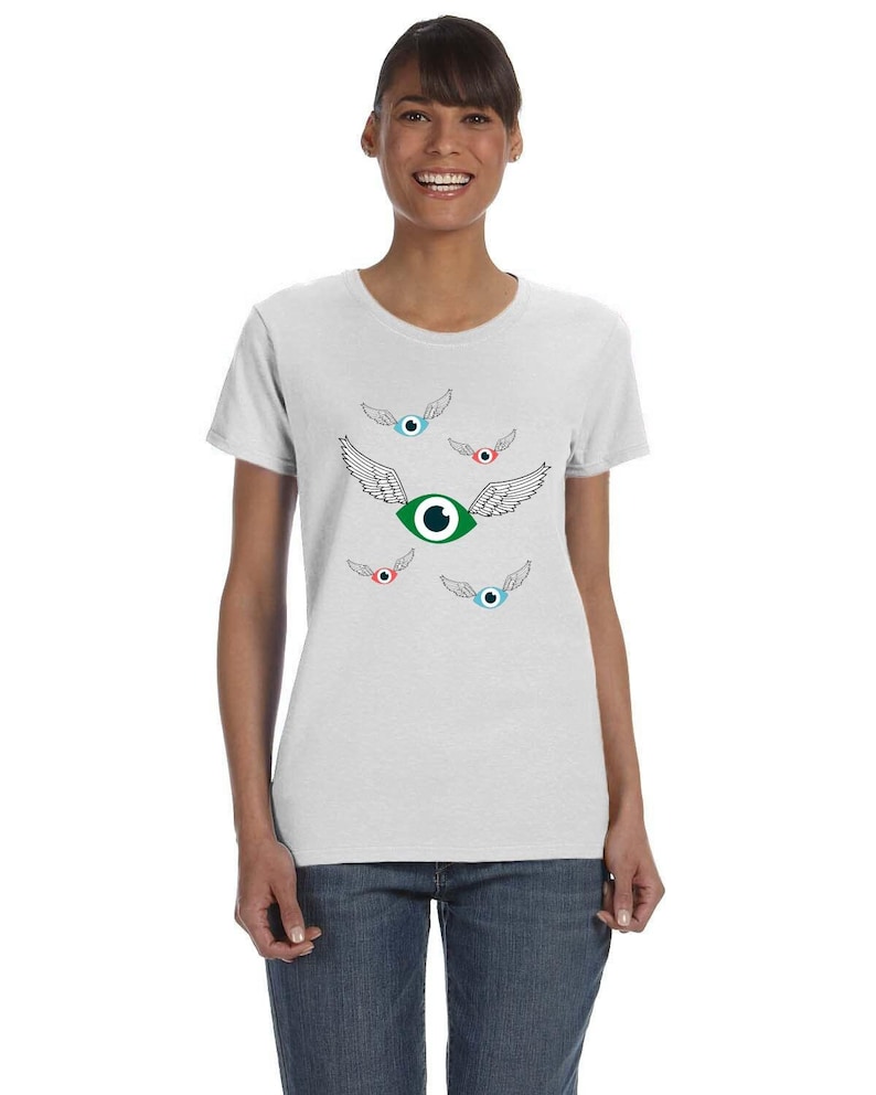 Weirdcore Flying Eyes Graphic Tees, Dreamcore Wings T Shirts, Goth Alt ...