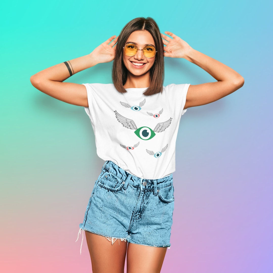 Weirdcore Flying Eyes Graphic Tees, Dreamcore Wings T Shirts, Goth Alt ...