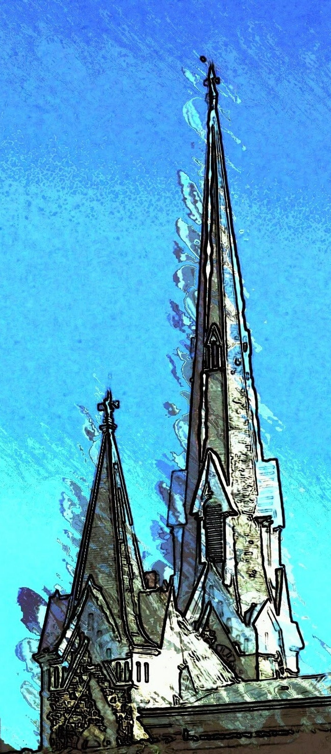 Church Steeple Downloadable Art, Cityscape Skyline Digital Download ...