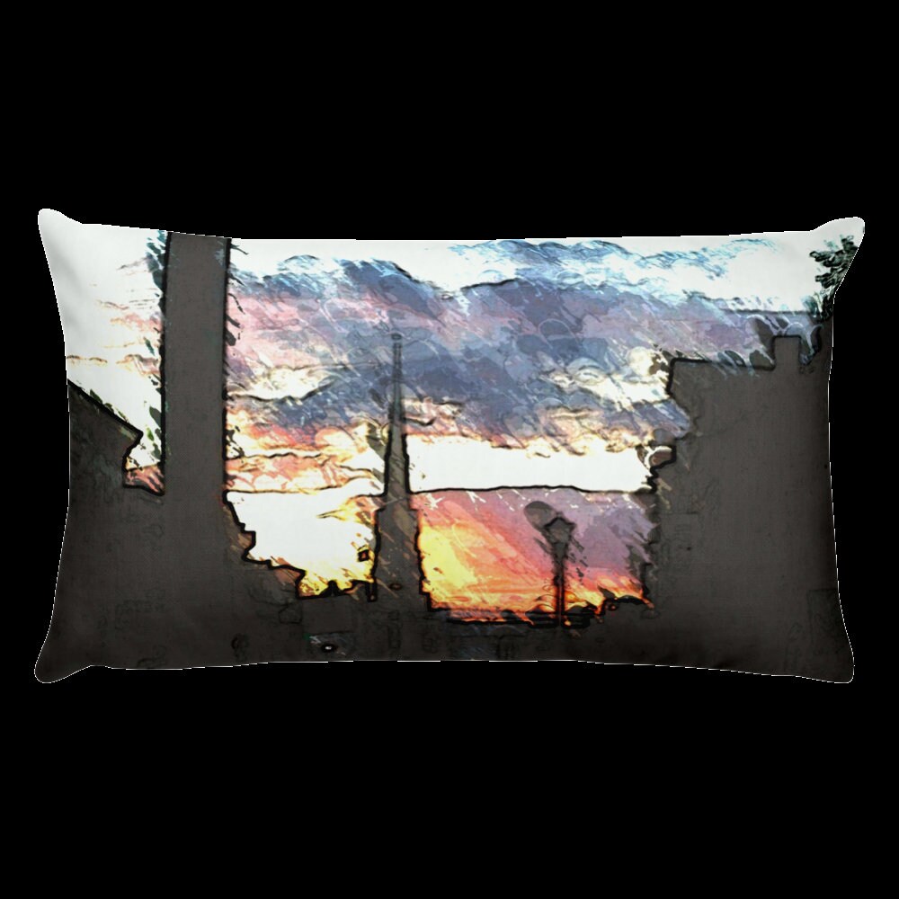 Twilight Cloud Pillow, Cityscape Skyline Bolster, Sunset Sky Neck ...