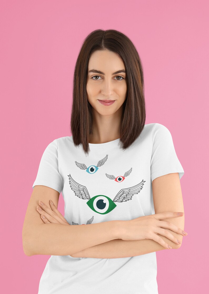 Weirdcore Flying Eyes Graphic Tees, Dreamcore Wings T Shirts, Goth Alt ...
