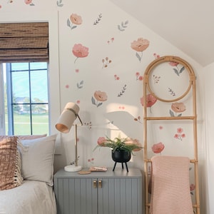 Watercolor Flower Wall Decal, Flower Wall Sticker, Poppy Flower, Boho ...