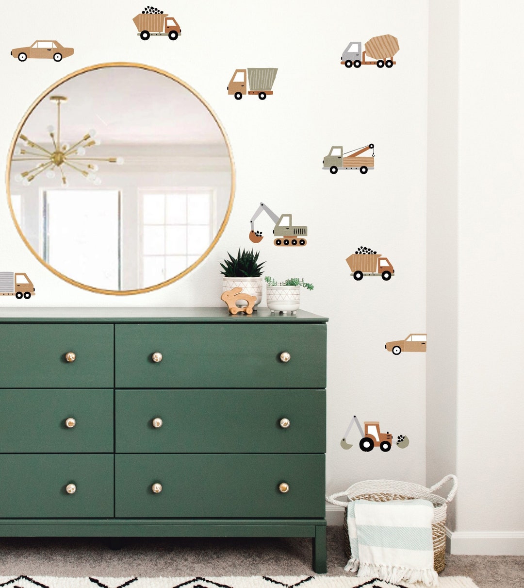 Boho Neutral Colored Vehicle Wall Decals, Construction Wall Decals, Car ...