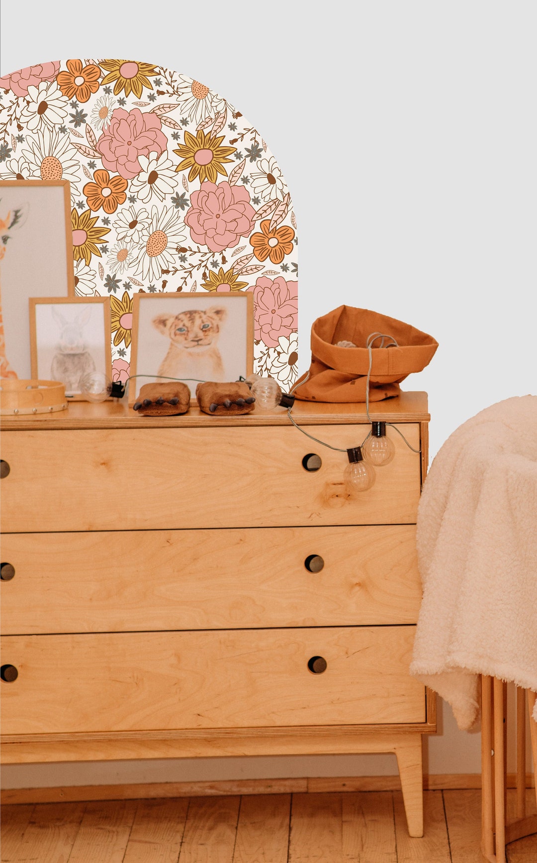 Wildflower Arch Wall Decal, Floral Arch Removable Decal, Floral Fabric ...