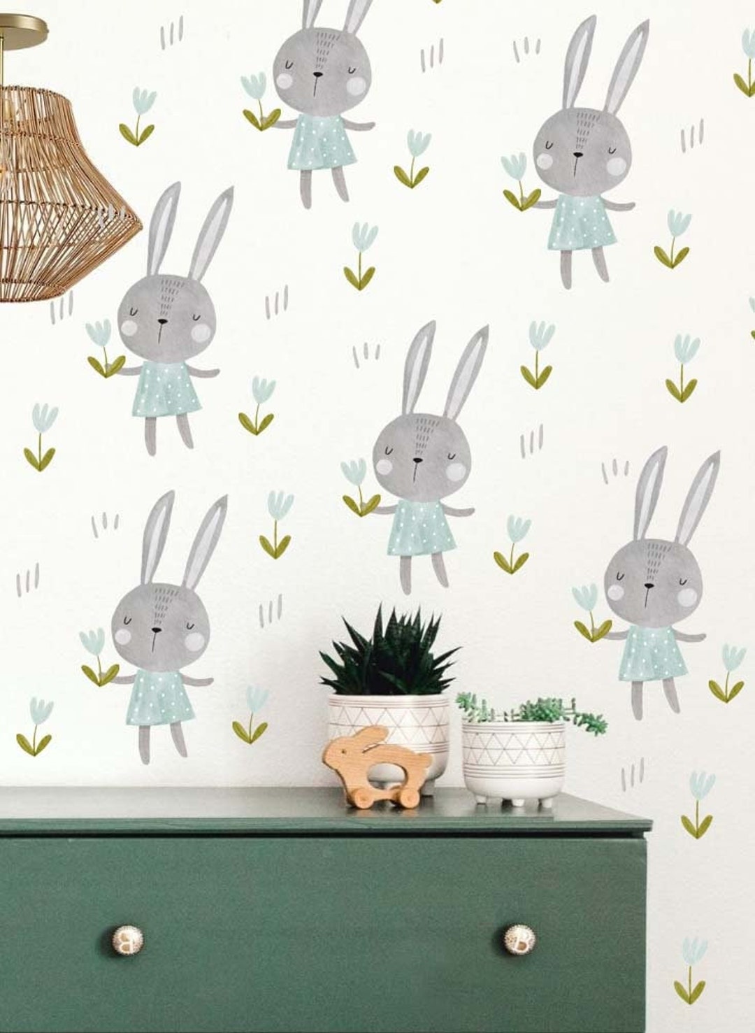 Watercolor Bunny Fabric Wall Decals, Removable Bunny Wall Stickers ...