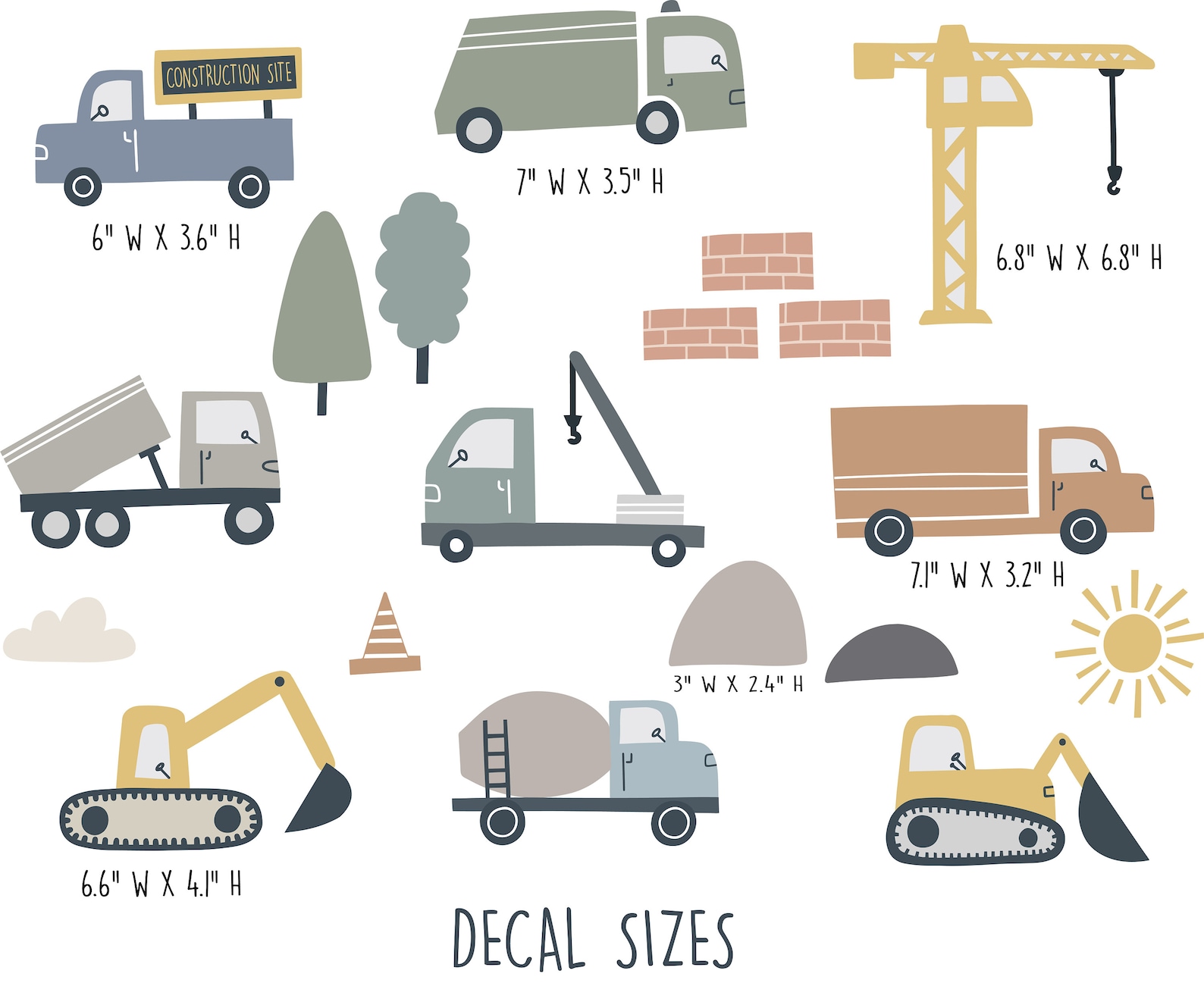 Pastel Vehicle Wall Decals Construction Wall Decals Car Wall - Etsy