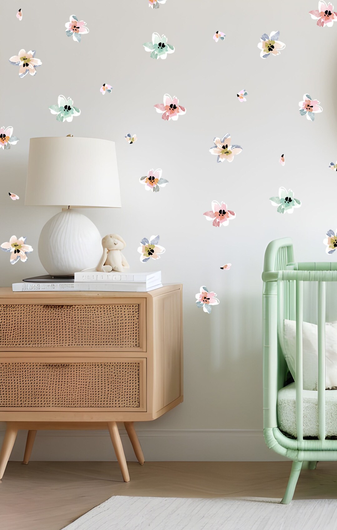 Bright Watercolor Flower Decals, Boho Floral Decals for Girls Nursery ...