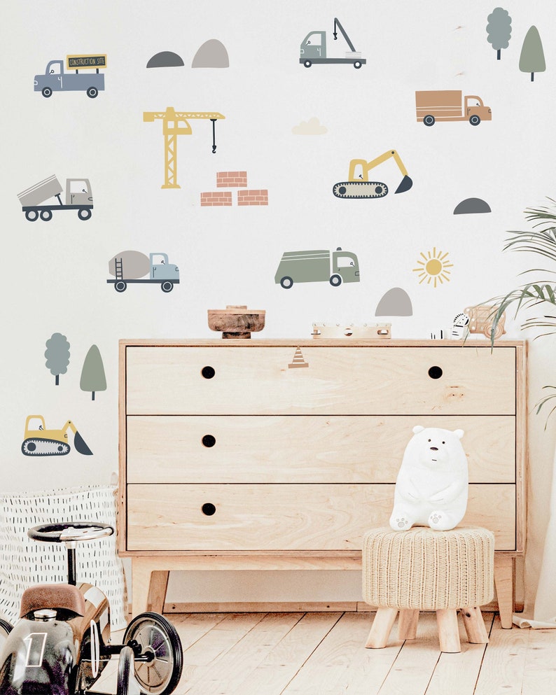 Pastel Vehicle Wall Decals Construction Wall Decals Car Wall - Etsy