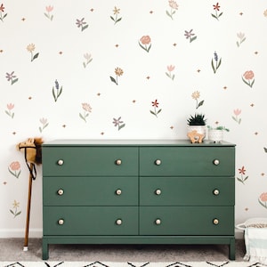 Folk Wildflower Wall Decals, Boho Floral Decals for Girls Nursery ...