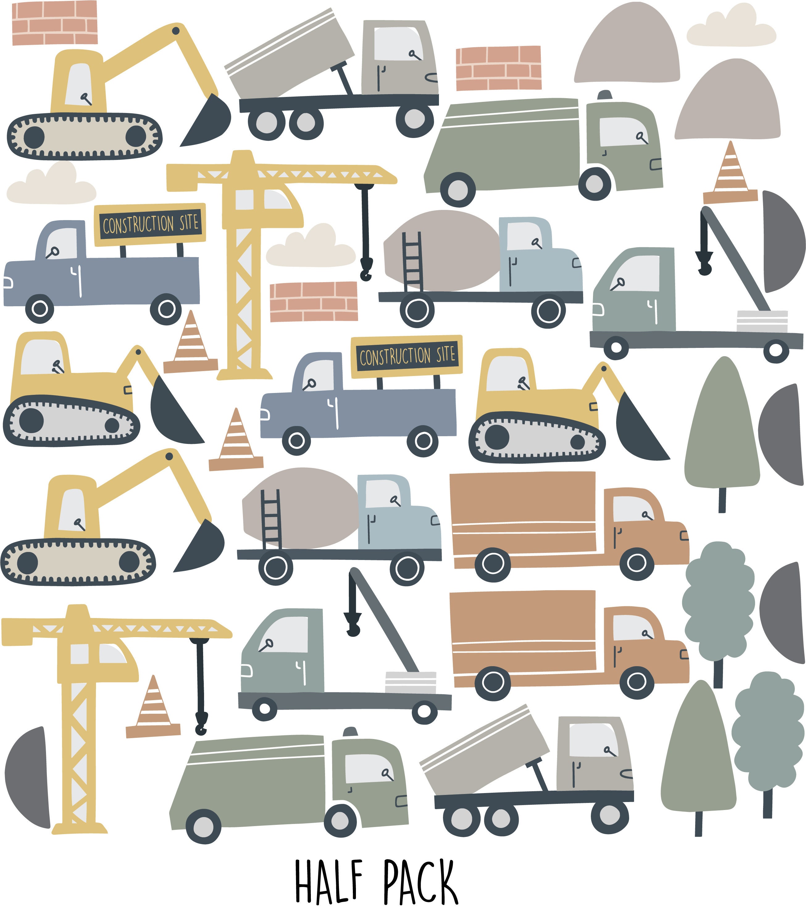 Pastel Vehicle Wall Decals Construction Wall Decals Car Wall - Etsy