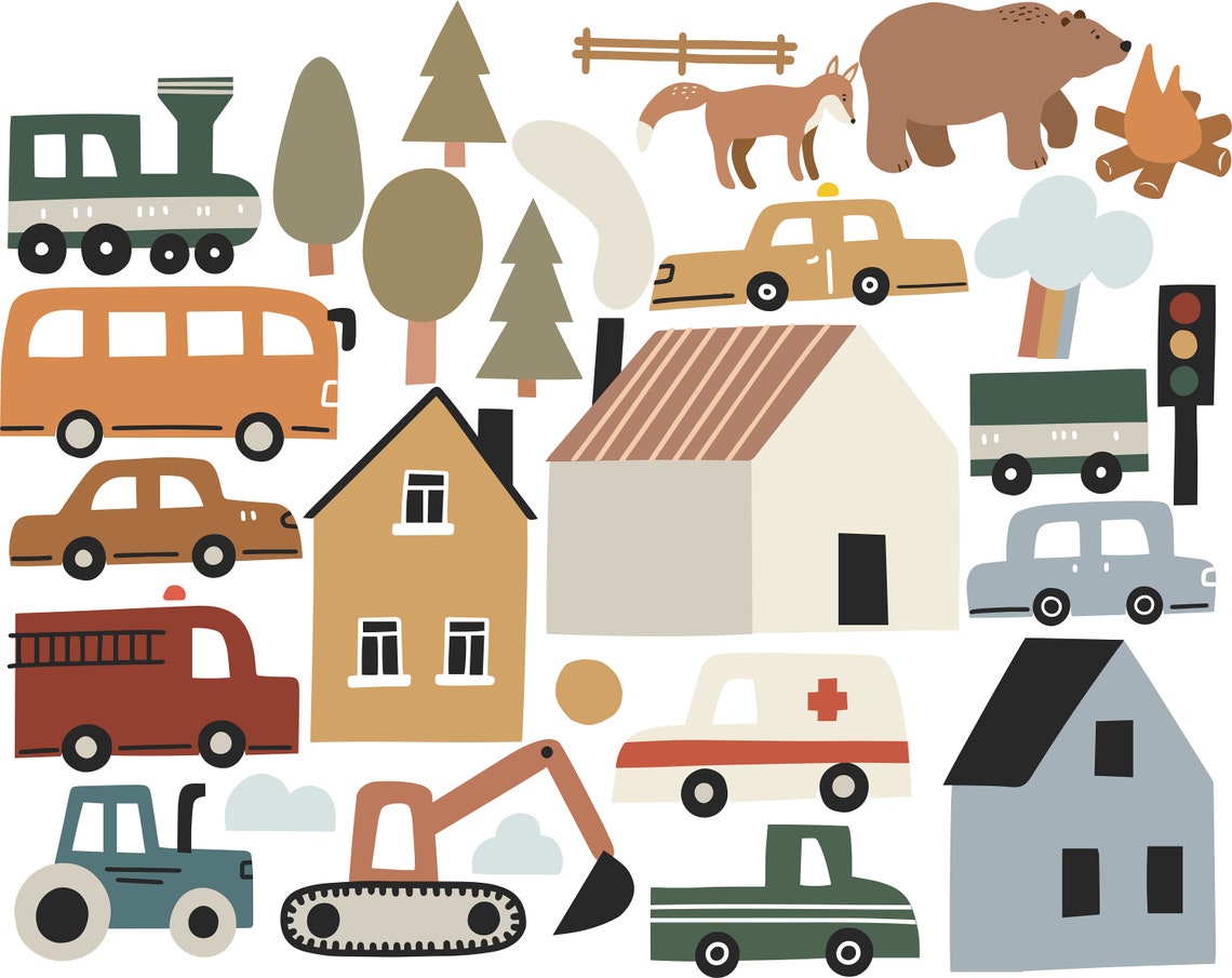 Modern Vehicle Wall Decals Construction Wall Decals Car Wall - Etsy