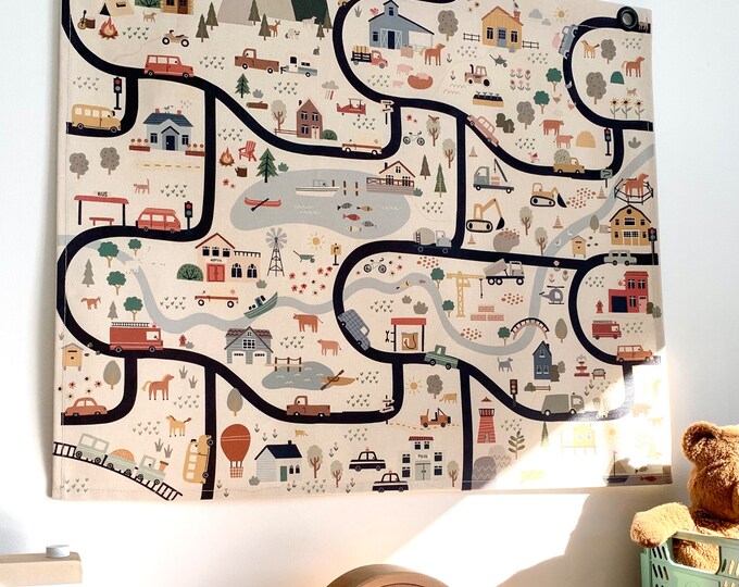 Map Canvas Banner, Village Map, Banner for Kids Room, Educational Print ...