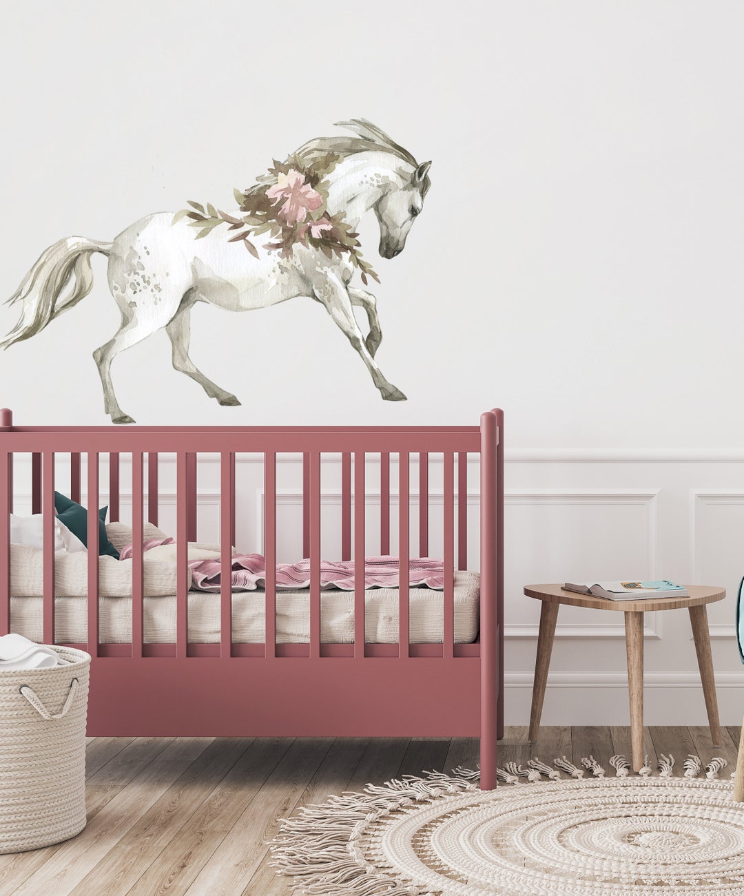 Galloping Horse Decal- Floral Horse Decal, Flower Decal, Horse Wall ...