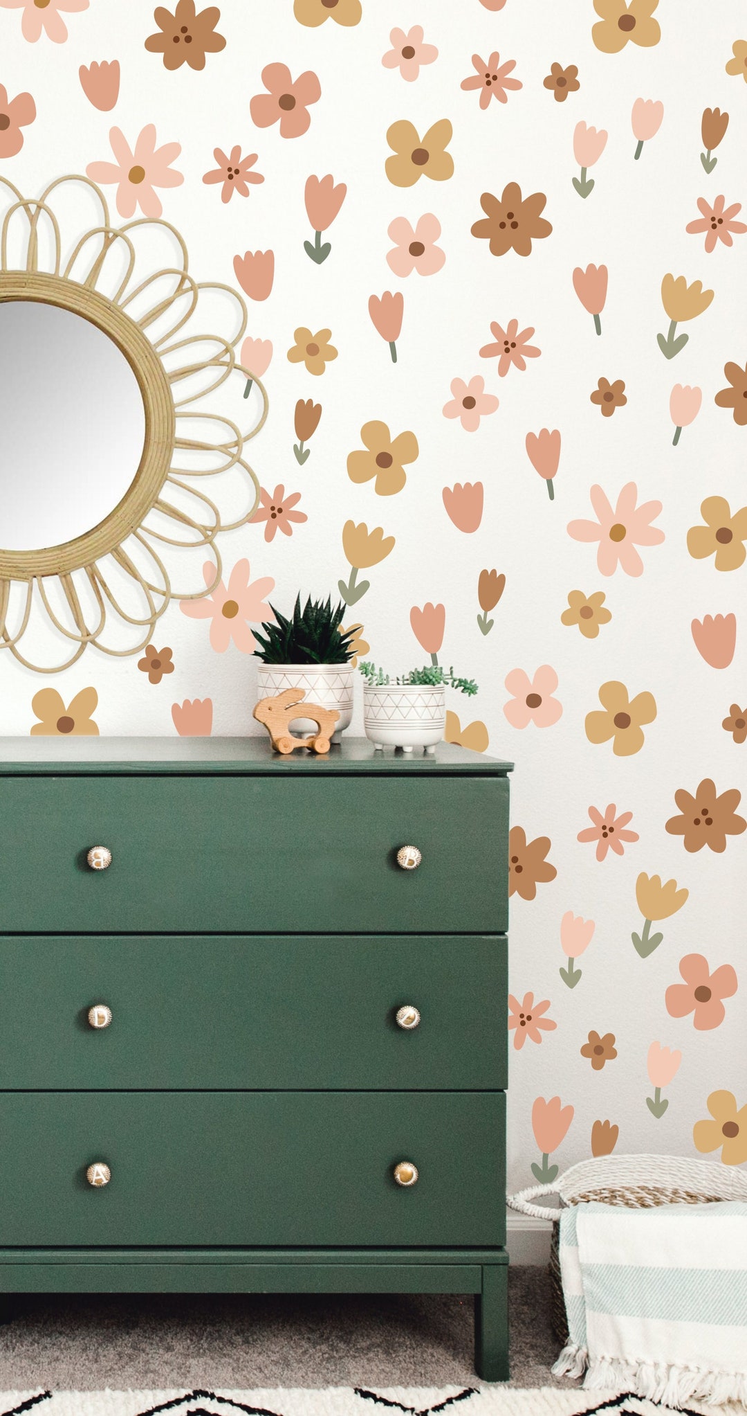 Wildflower Meadow Fabric Wall Decals, Boho Floral Decals for Girls ...