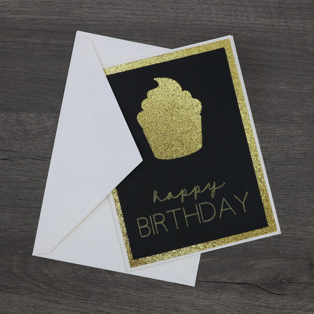 Happy Birthday Card, Cupcake Birthday Card, Glitter Birthday Card ...