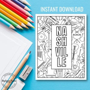 Nashville Coloring Page, Music City Coloring Sheet, Nashville Music ...