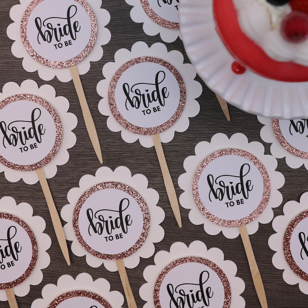 Bride to Be Engagement Cupcake Toppers Rose Gold and White - Etsy
