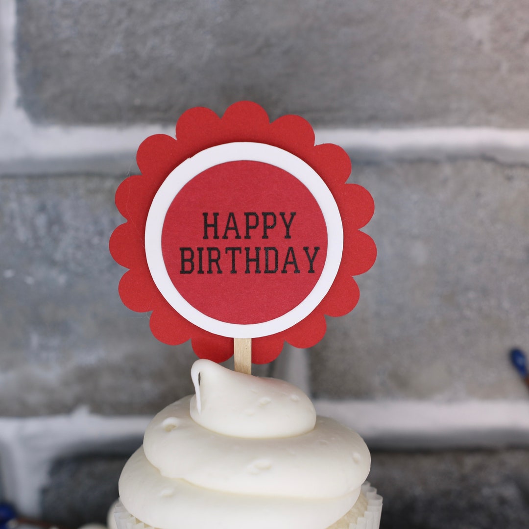 Crimson Red and White Birthday Cupcake Toppers, Qty 12 - Etsy